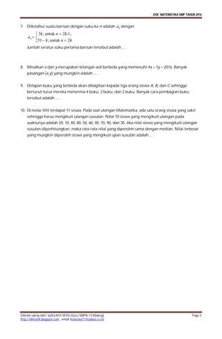 Soal osk matematika smp 2016 | PDF