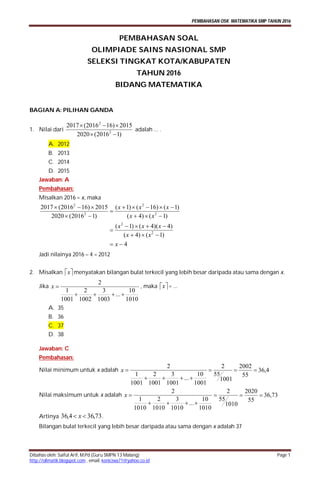 Soal osk matematika smp 2016 | PDF