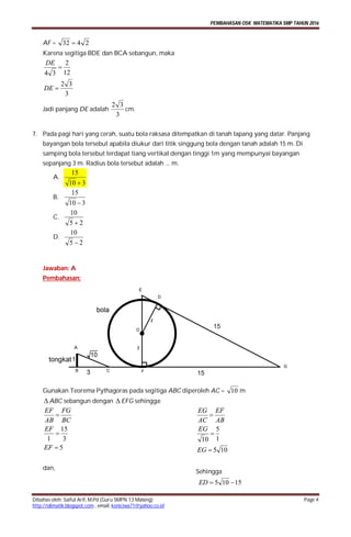 Soal osk matematika smp 2016 | PDF