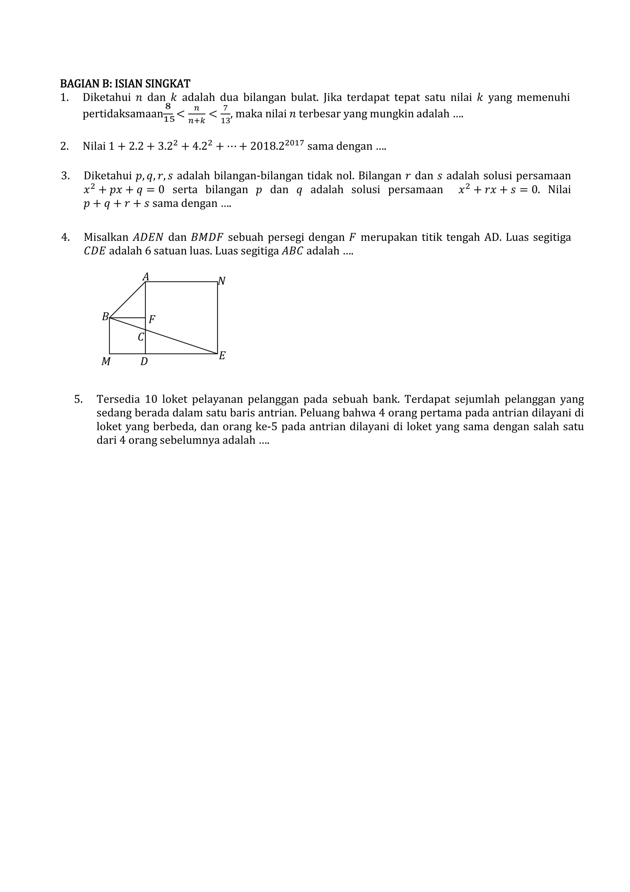 Soal osk matematika smp 2017 | PDF