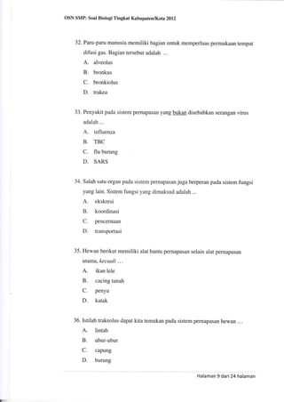 Soal osn biologi smp 2012 kabupaten | PDF