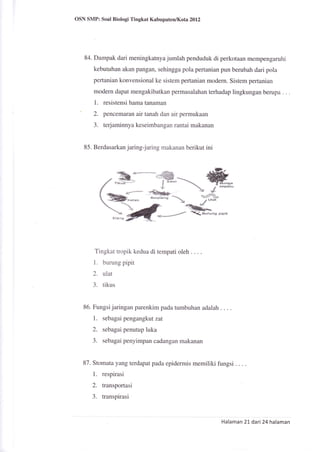 Soal osn biologi smp 2012 kabupaten | PDF