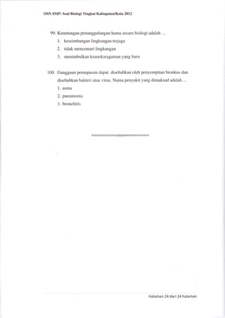 Soal osn biologi smp 2012 kabupaten | PDF