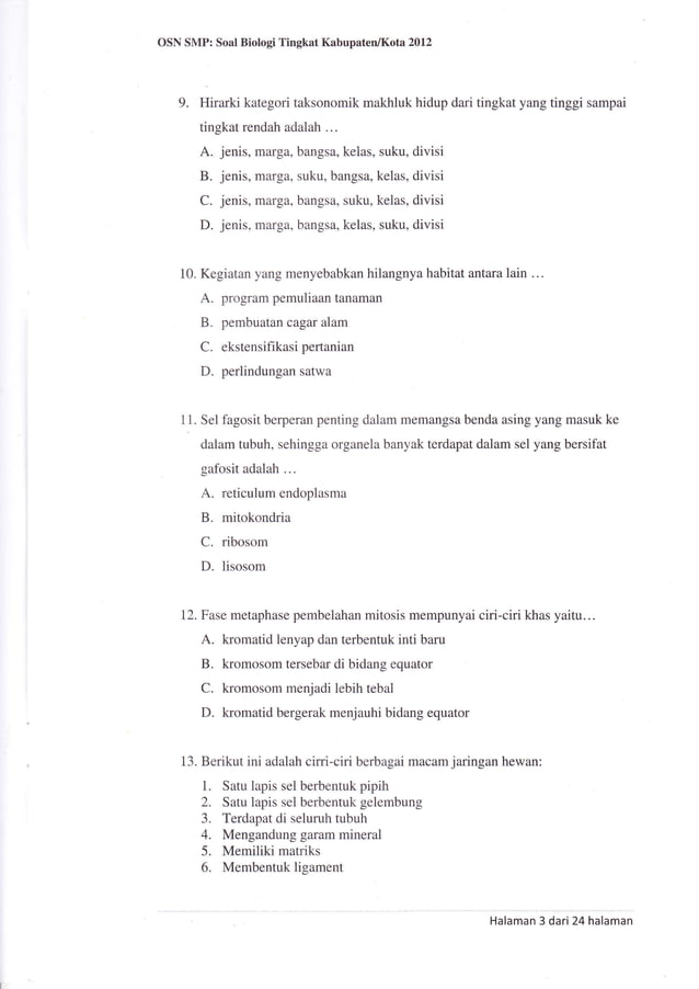 Soal osn biologi smp 2012 kabupaten | PDF