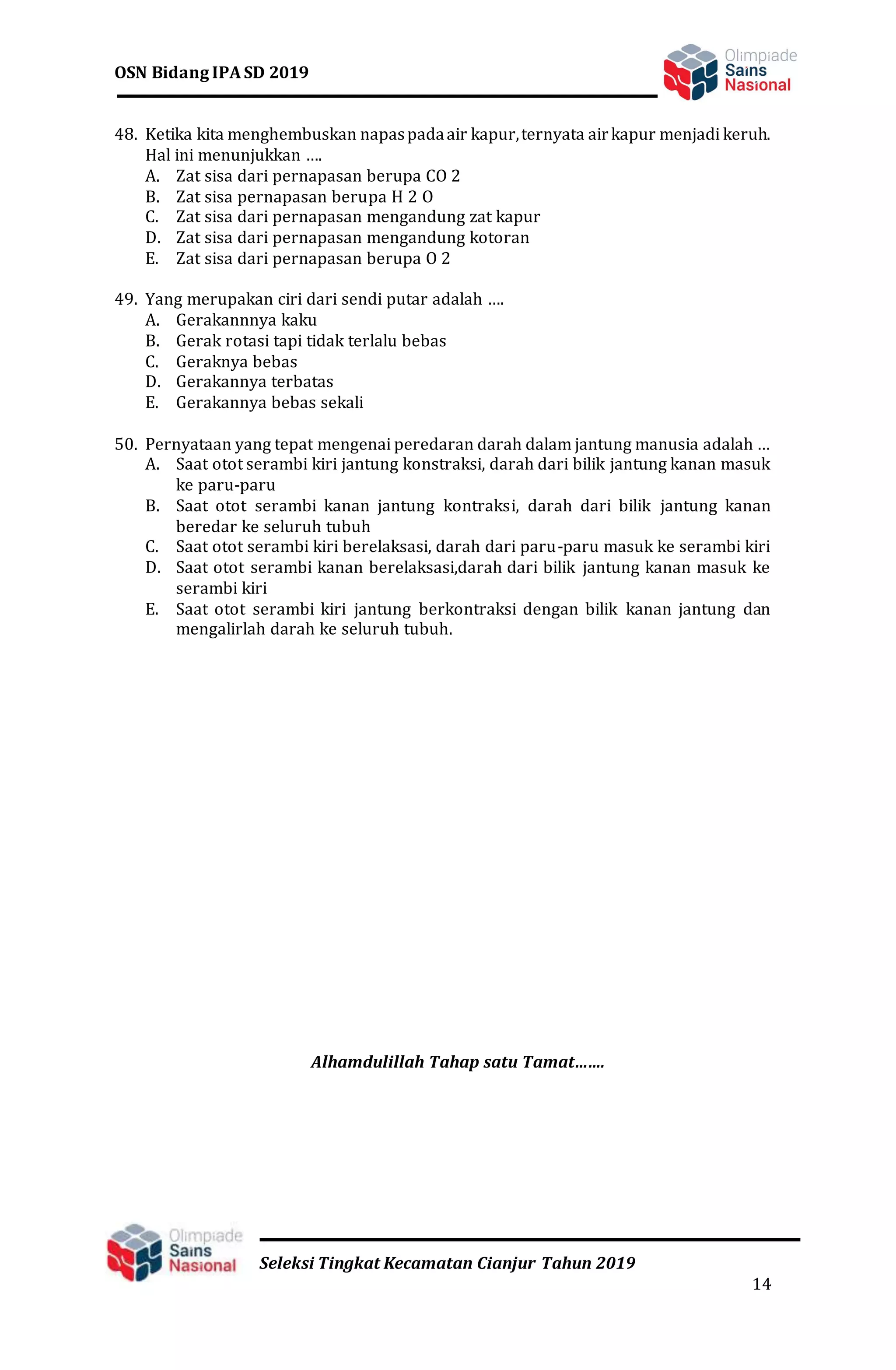 Soal osn ipa 2019 | DOCX