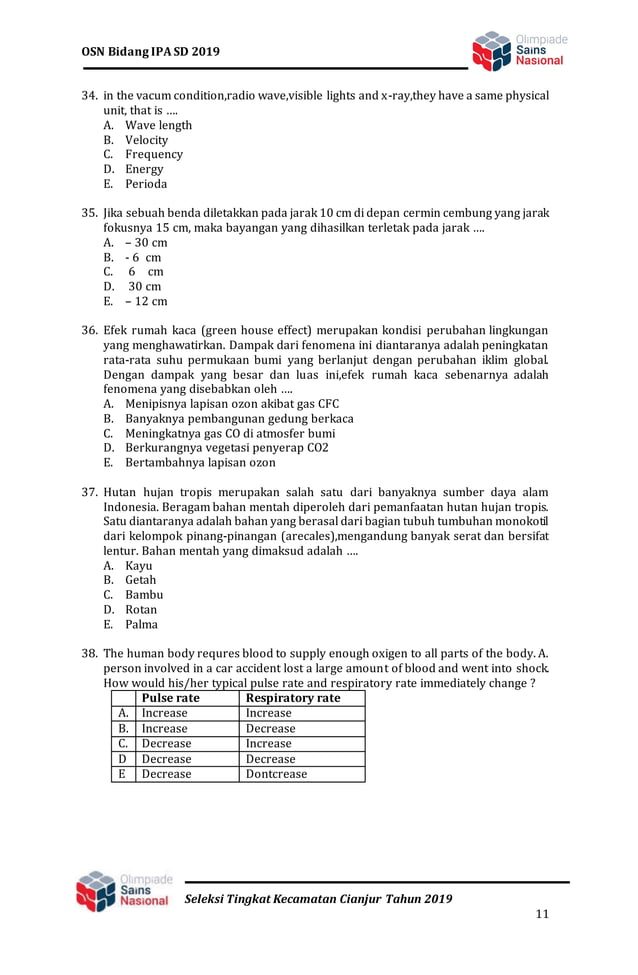 Soal osn ipa 2019 | DOCX