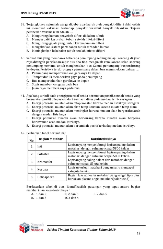 Soal osn ipa 2019 | DOCX