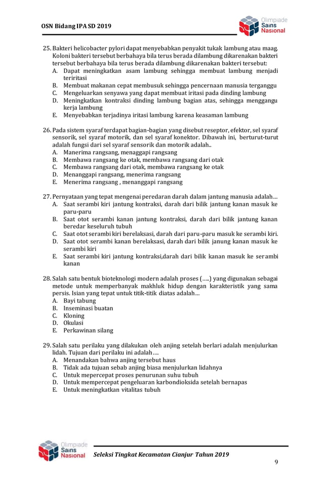 Soal osn ipa 2019 | DOCX