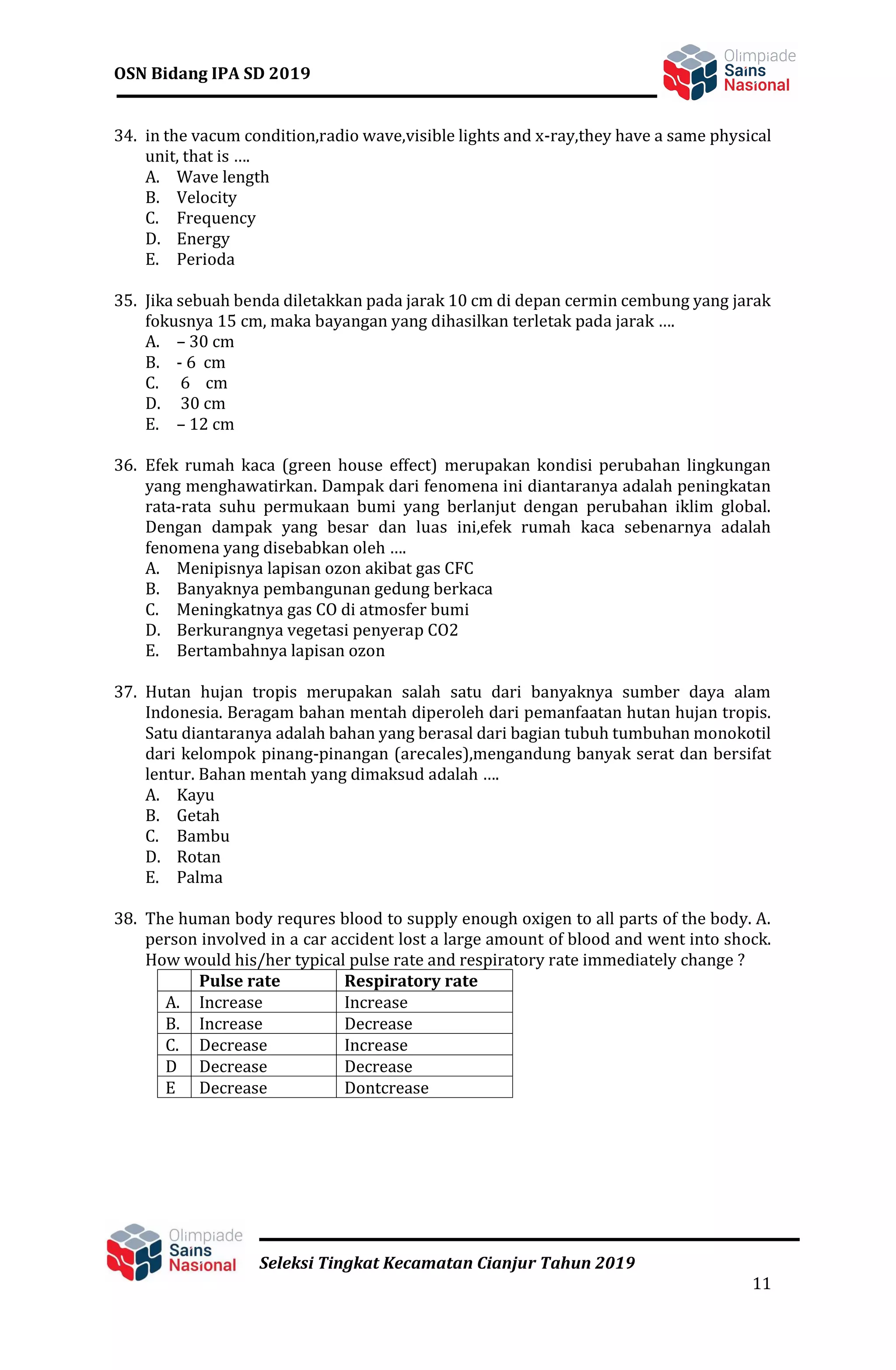 Soal osn ipa 2019 | PDF