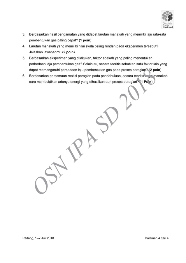 Soal OSN IPS SD Tahun 2018 eksperimen 2 | PDF