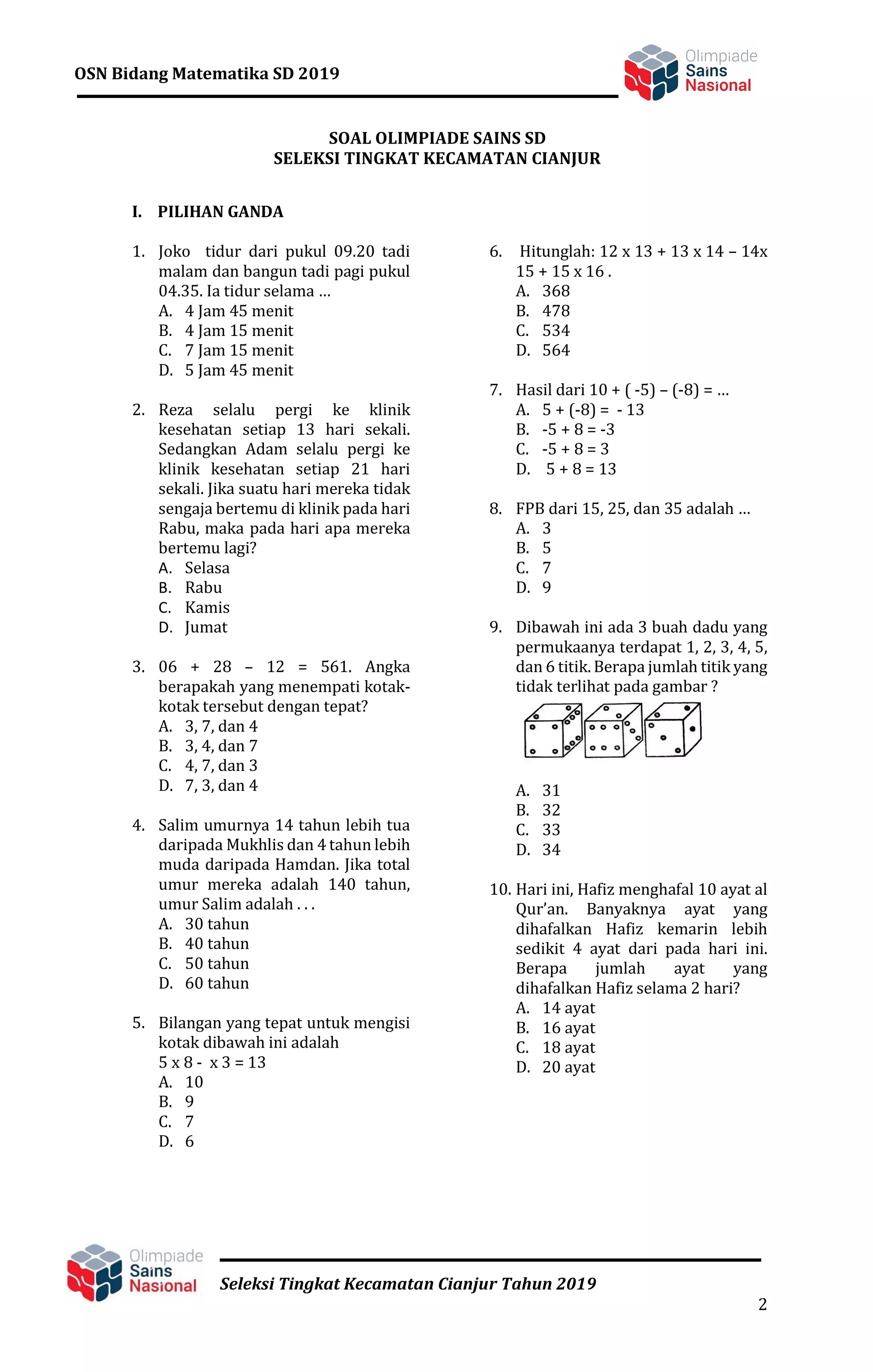 Soal osn matematika 2019 | PDF