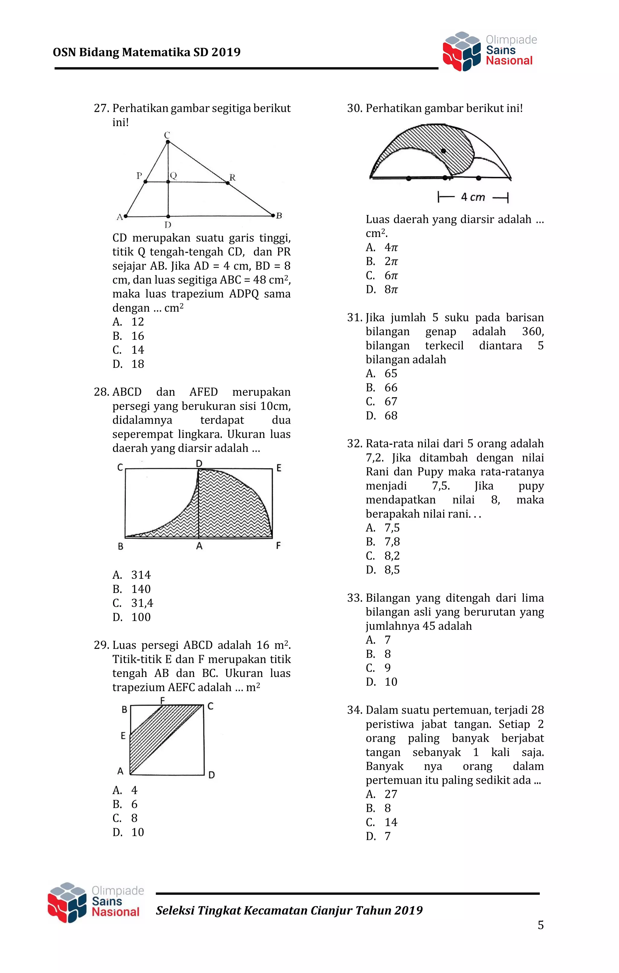 Soal osn matematika 2019 | PDF