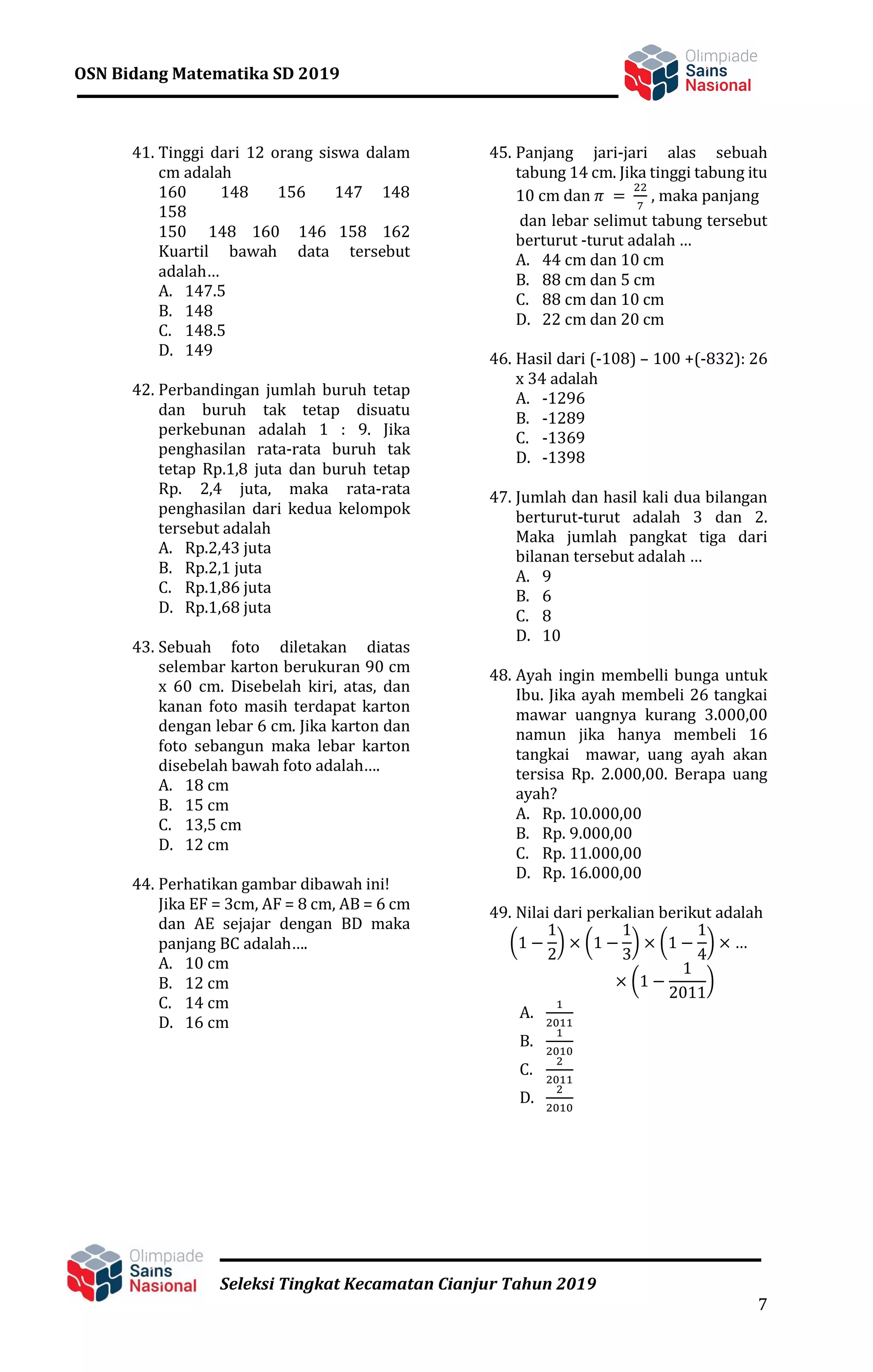 Soal osn matematika 2019 | PDF