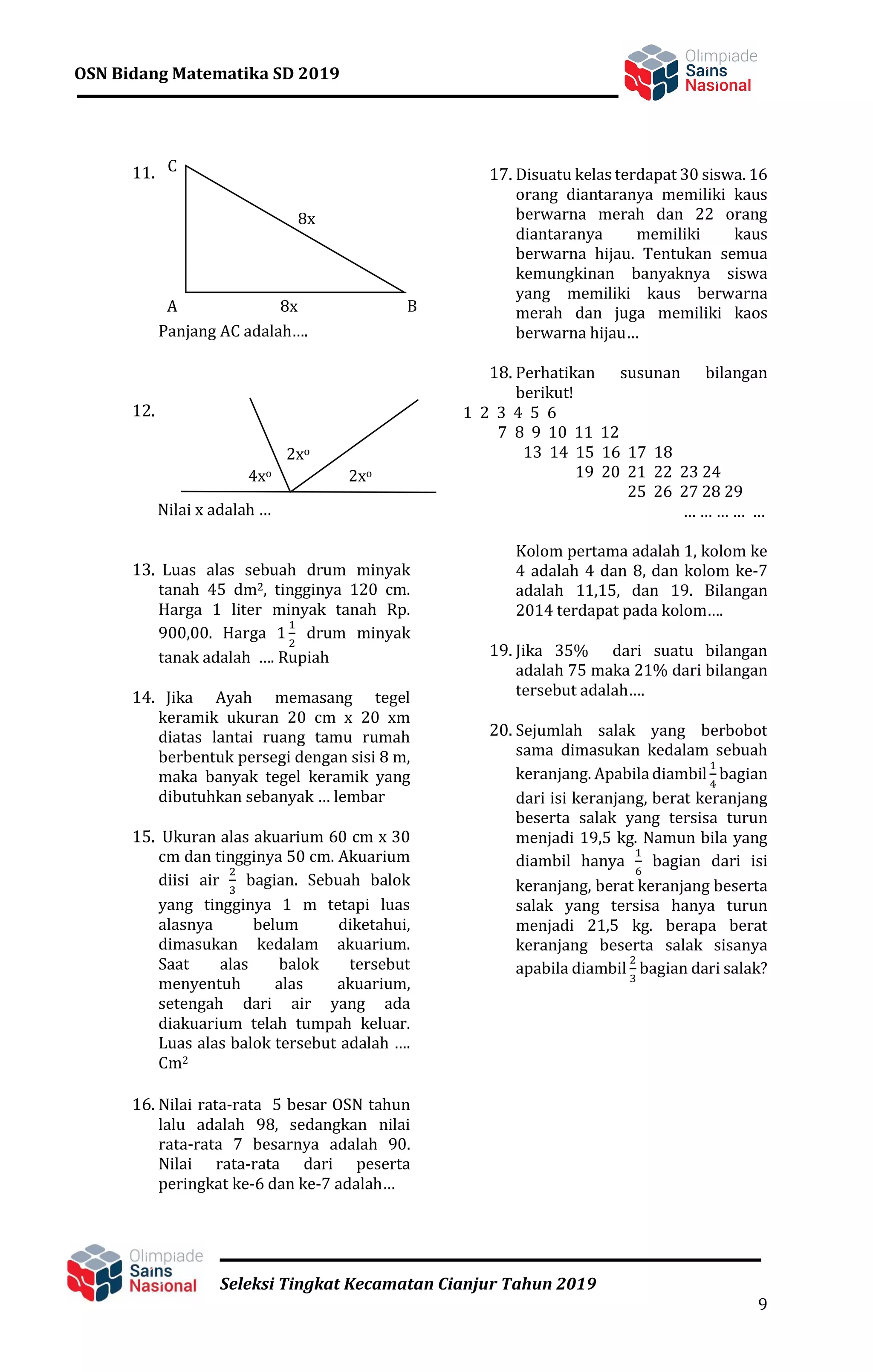 Soal osn matematika 2019 | PDF