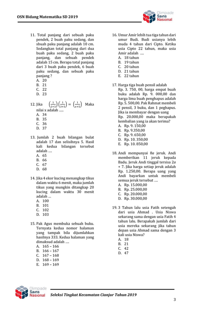 Soal Osn Matematika 2019 Pdf