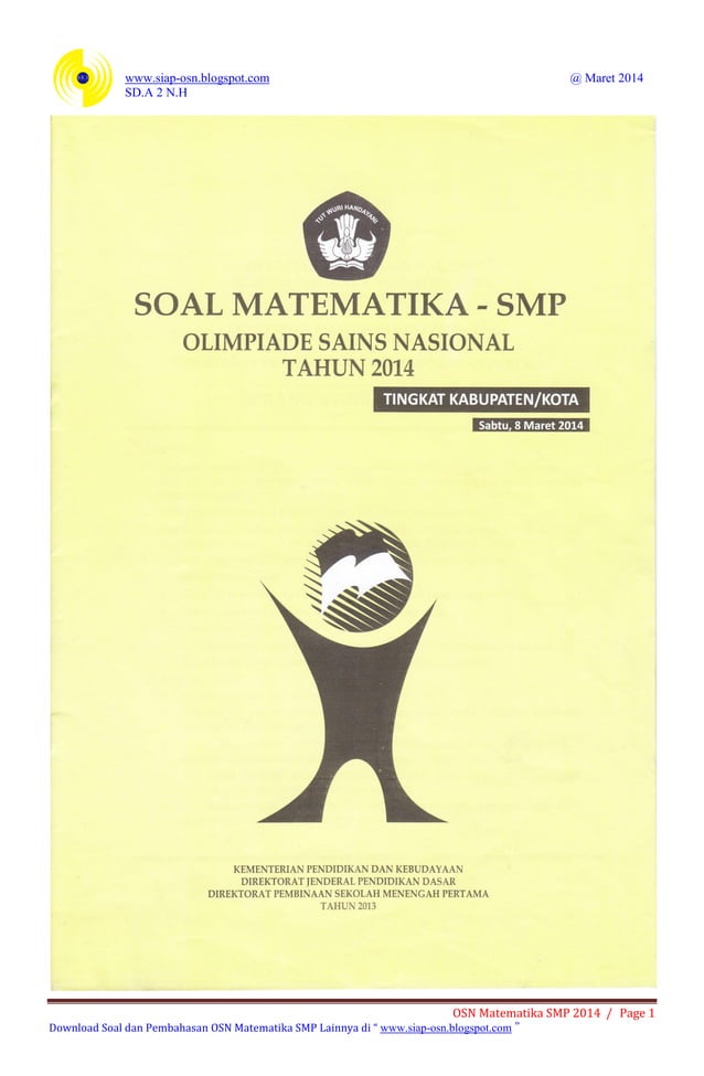 Soal osn matematika smp 2014 tingkat kabupaten | PDF