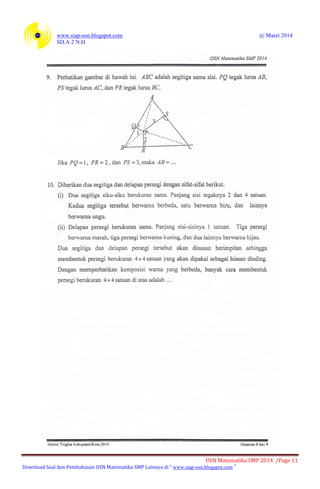 Soal osn matematika smp 2014 tingkat kabupaten | PDF