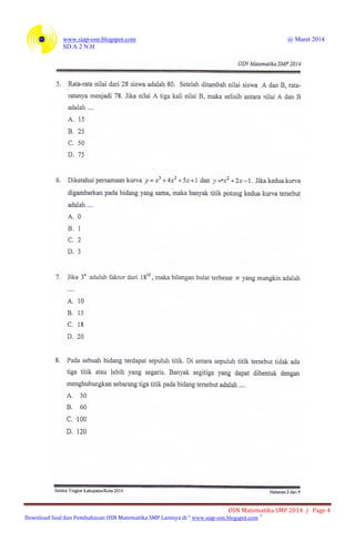Soal osn matematika smp 2014 tingkat kabupaten | PDF