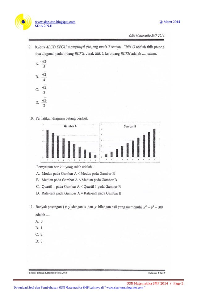 Soal osn matematika smp 2014 tingkat kabupaten | PDF