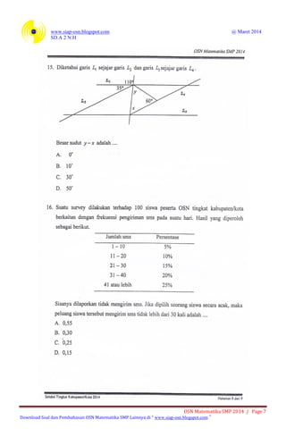 Soal osn matematika smp 2014 tingkat kabupaten | PDF
