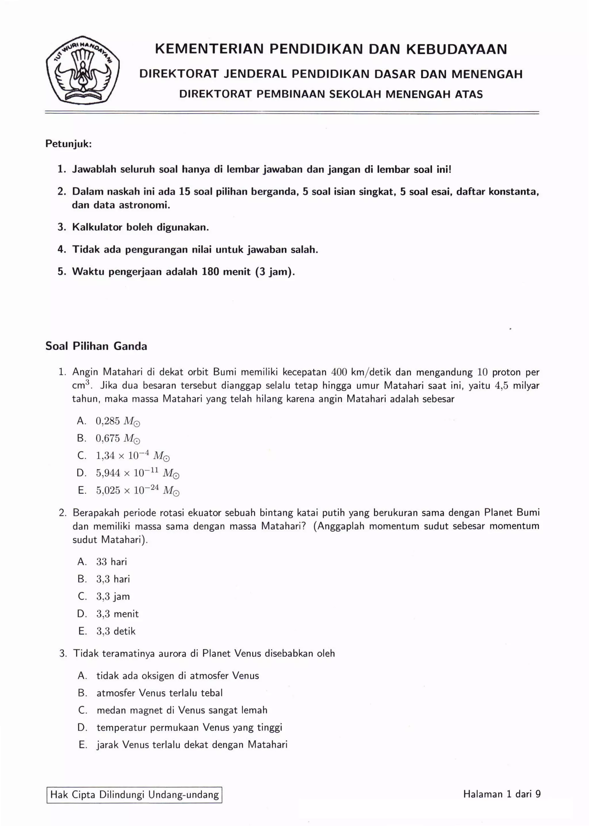Soal osp astronomi_2017 | PDF