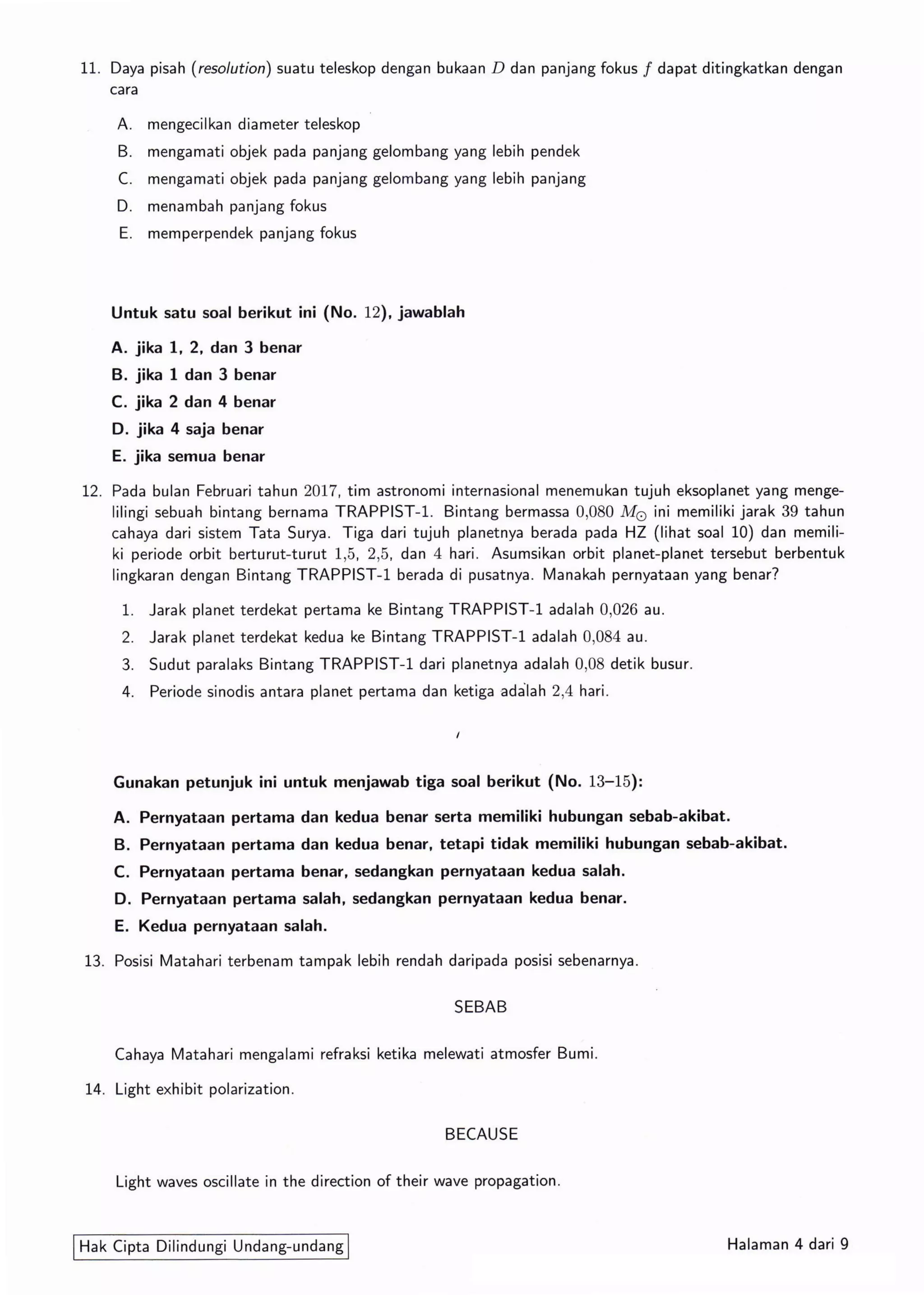Soal osp astronomi_2017 | PDF