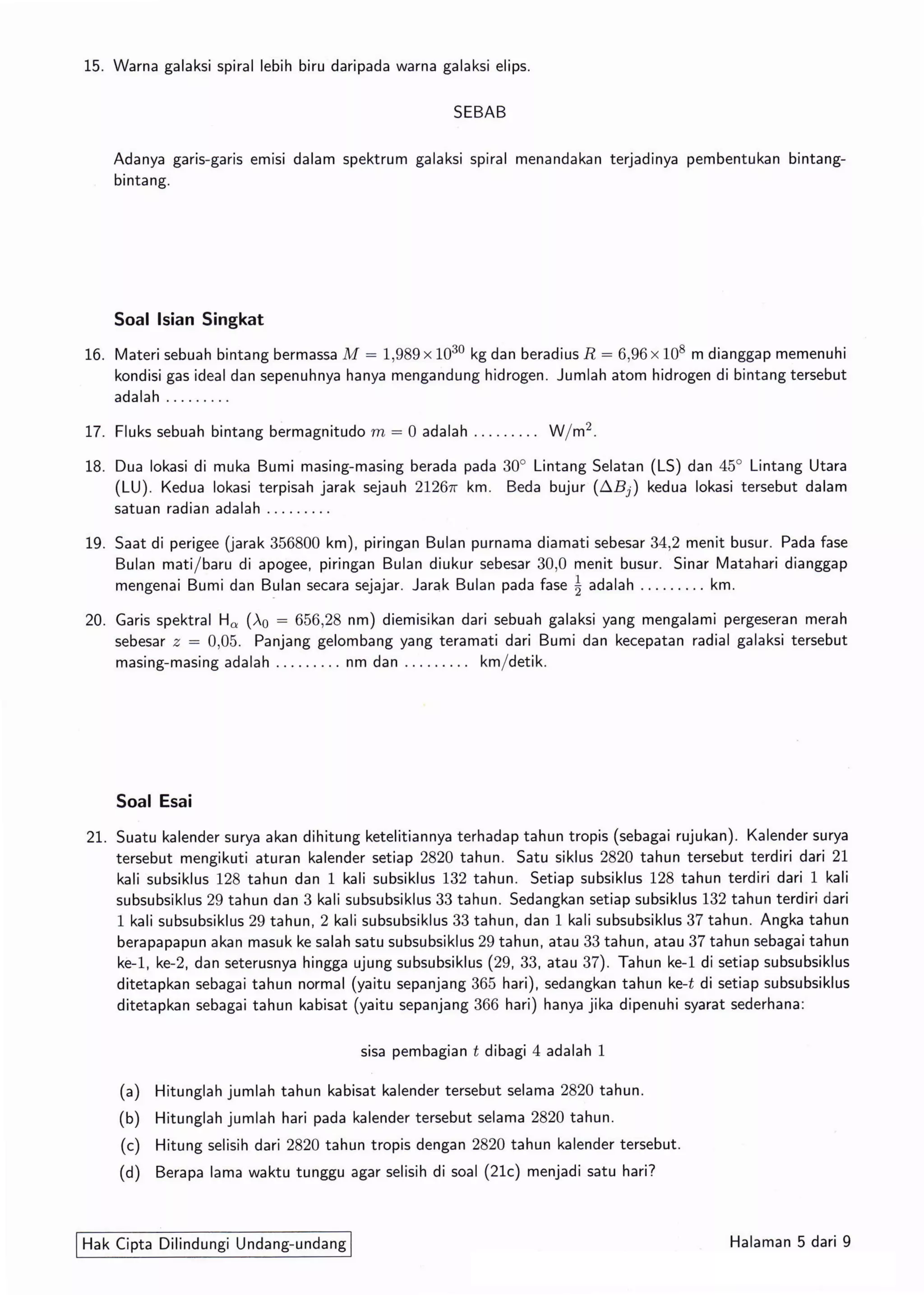 Soal osp astronomi_2017 | PDF