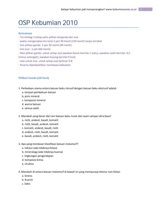 Soal OSP Kebumian 2010 | PDF