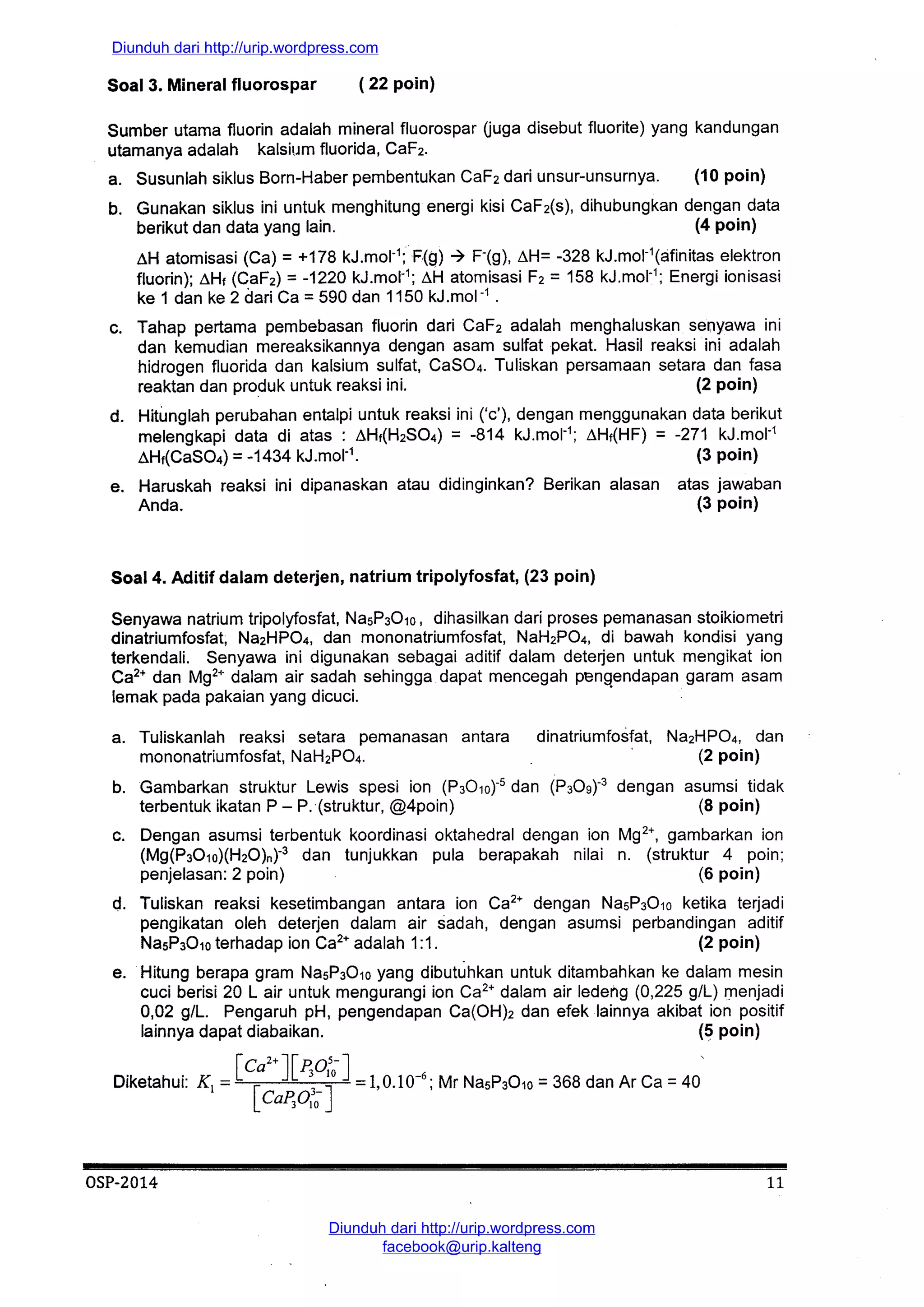 Soal OSP Kimia 2014 | PDF