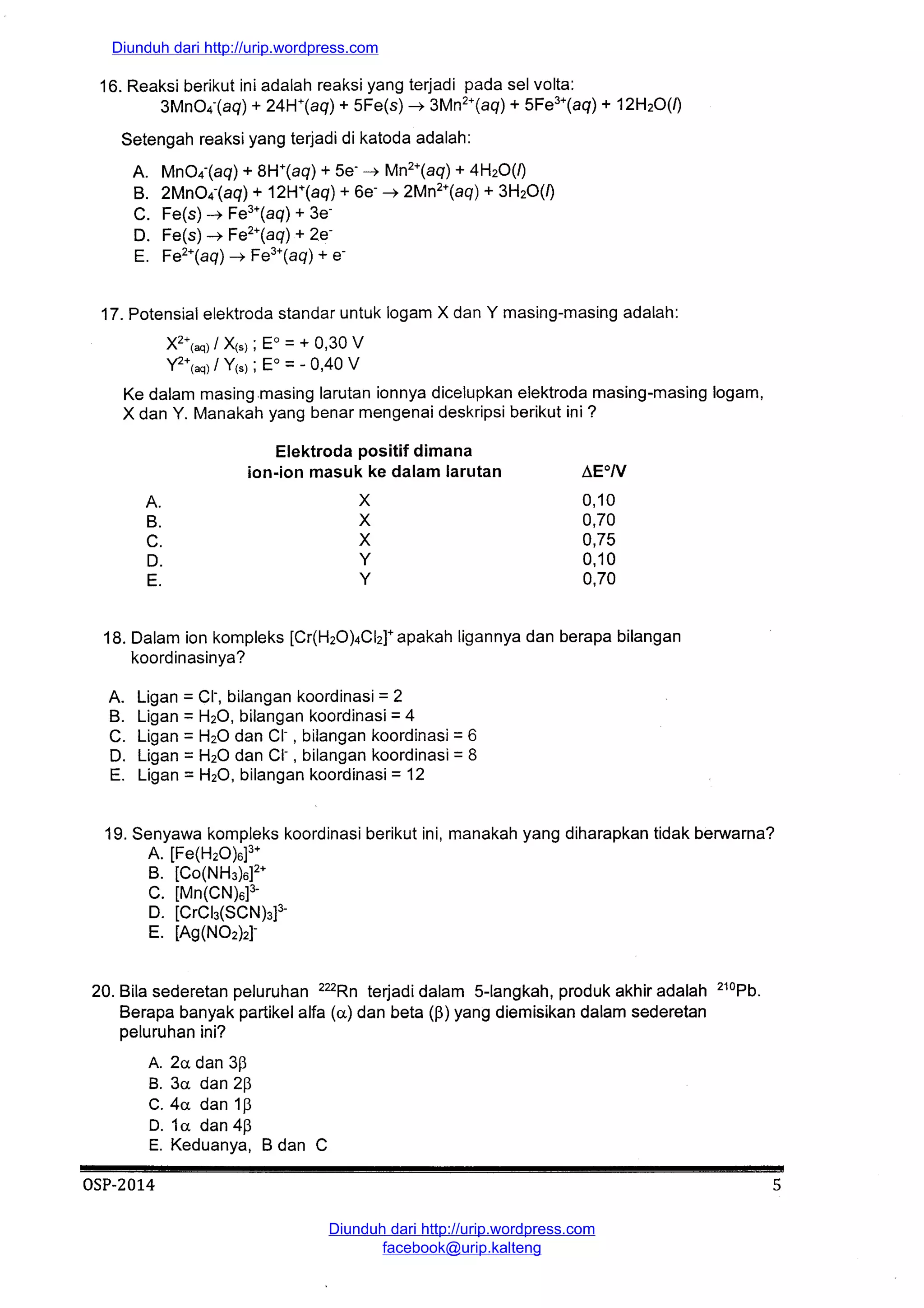 Soal OSP Kimia 2014 | PDF