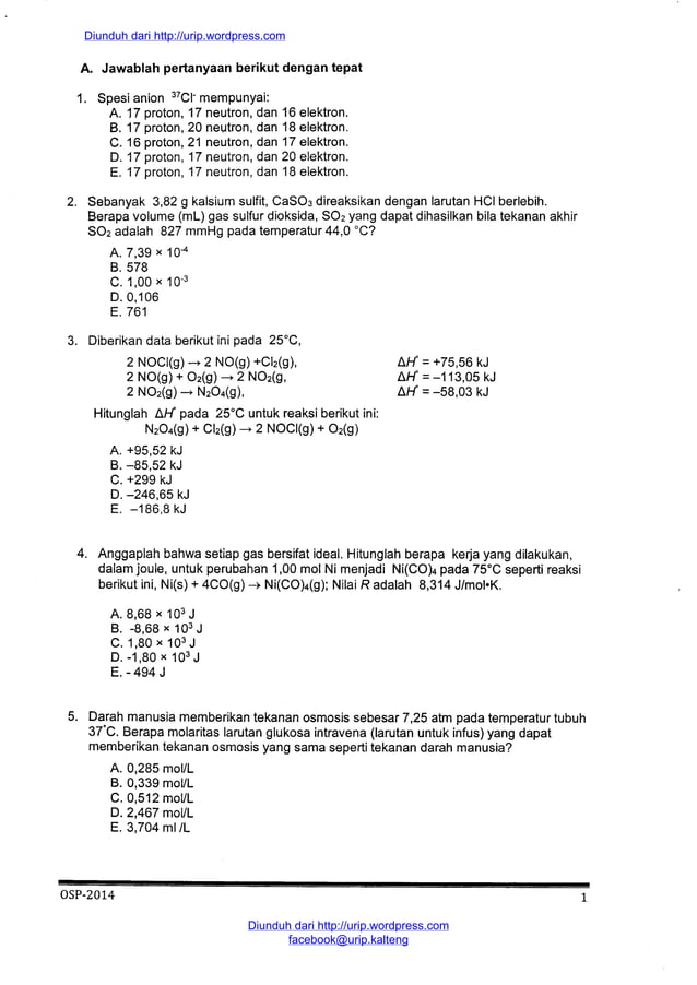 Soal OSP Kimia 2014 | PDF