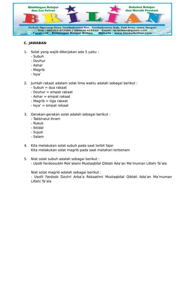 Soal pai kelas 2 sd bab gerakan dan praktik solat dan kunci jawaban | PDF