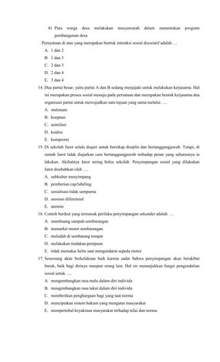 Soal sosiologi ujian sekolah paket A | PDF