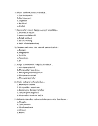 Soal tentang sistem reproduksi kelas II biologi | DOCX
