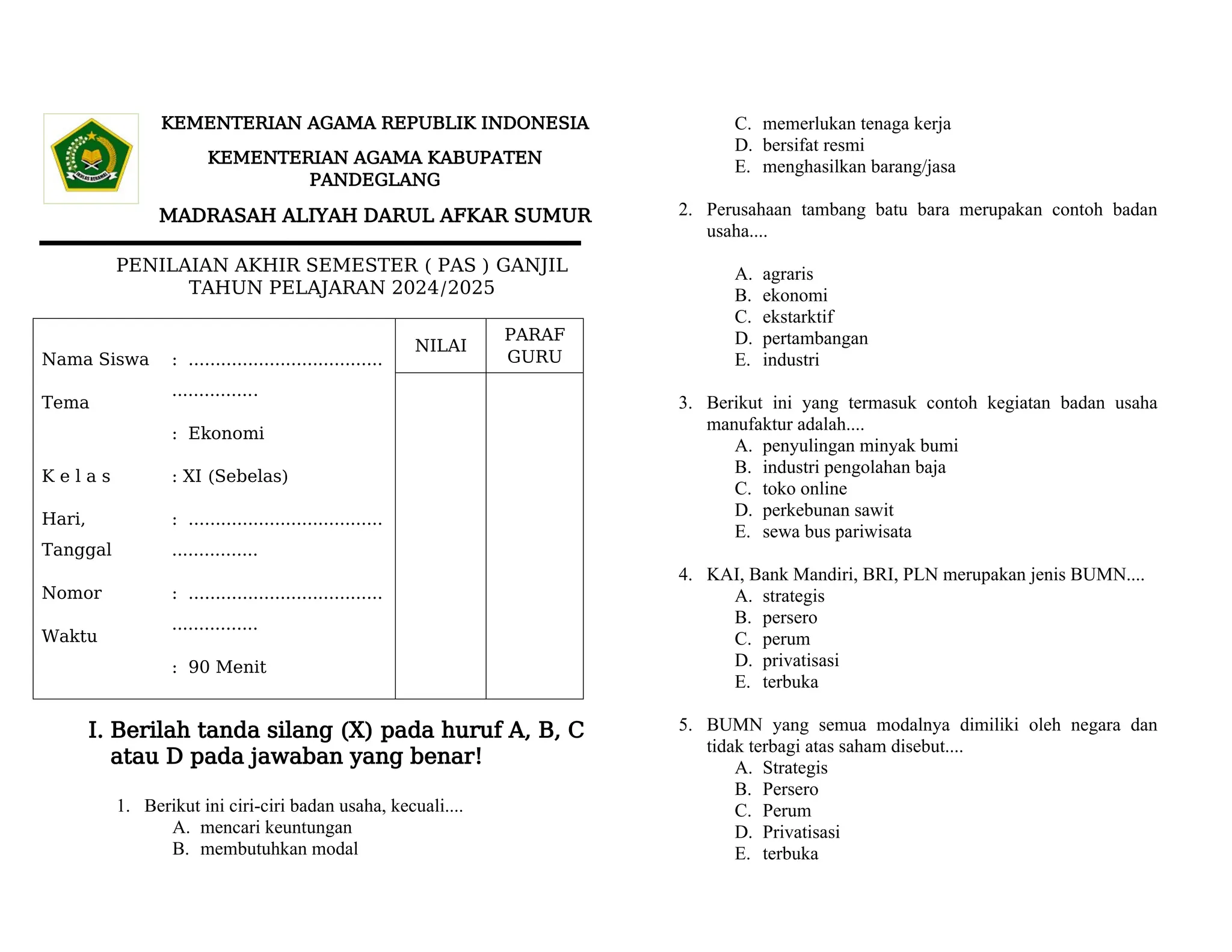 Contoh Soal PAS Ekonomi kelas 11 Ganjil.docx