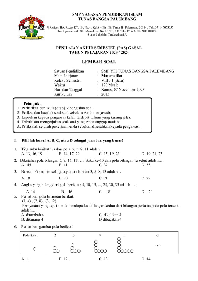 SOAL PAS GAZAL BESERTA JAWABAN MTK KLS 8.pdf