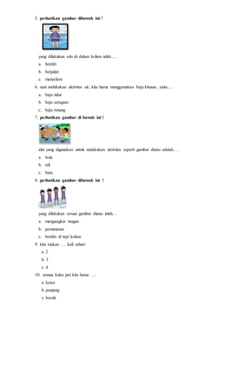 SOAL UJIAN PJOK KELAS 1 SD | DOC