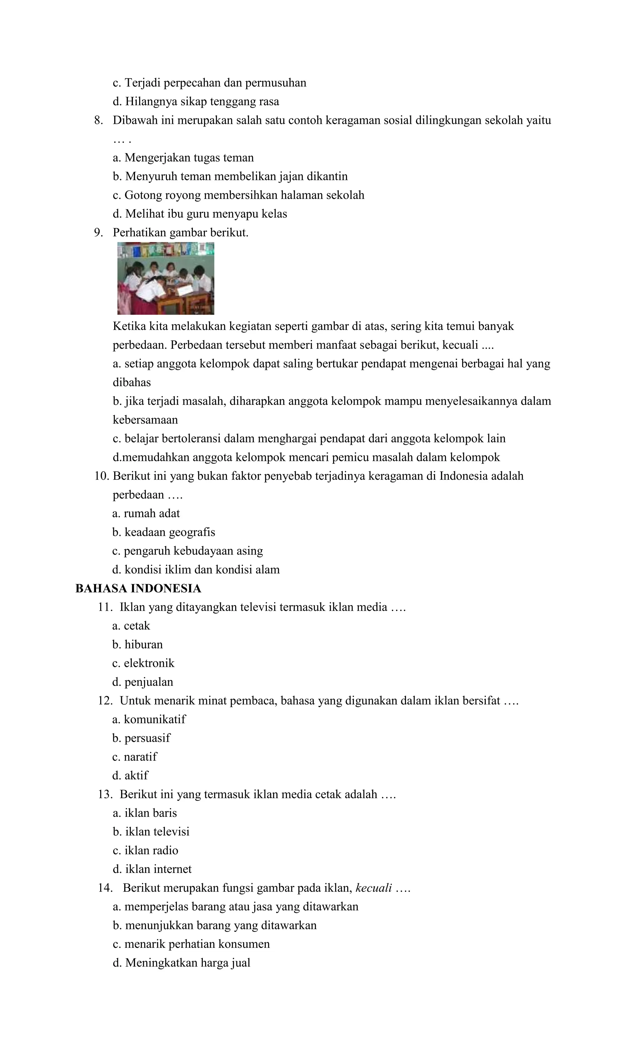 SOAL PENILAIAN AKHIR SEMESTER KELAS 5 TEMA 3docx | PDF