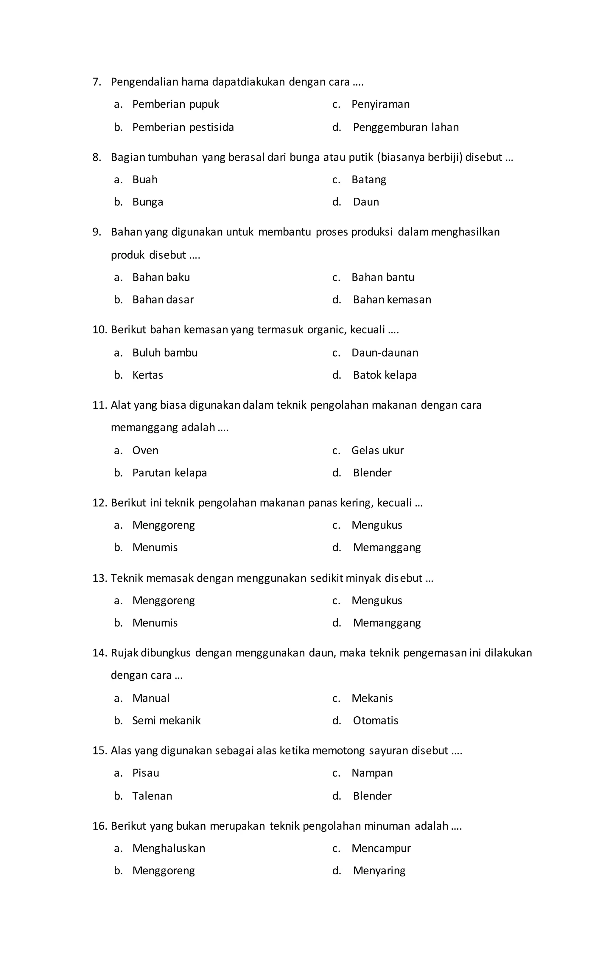Soal pas prakarya kelas 7 semester 1 | PDF