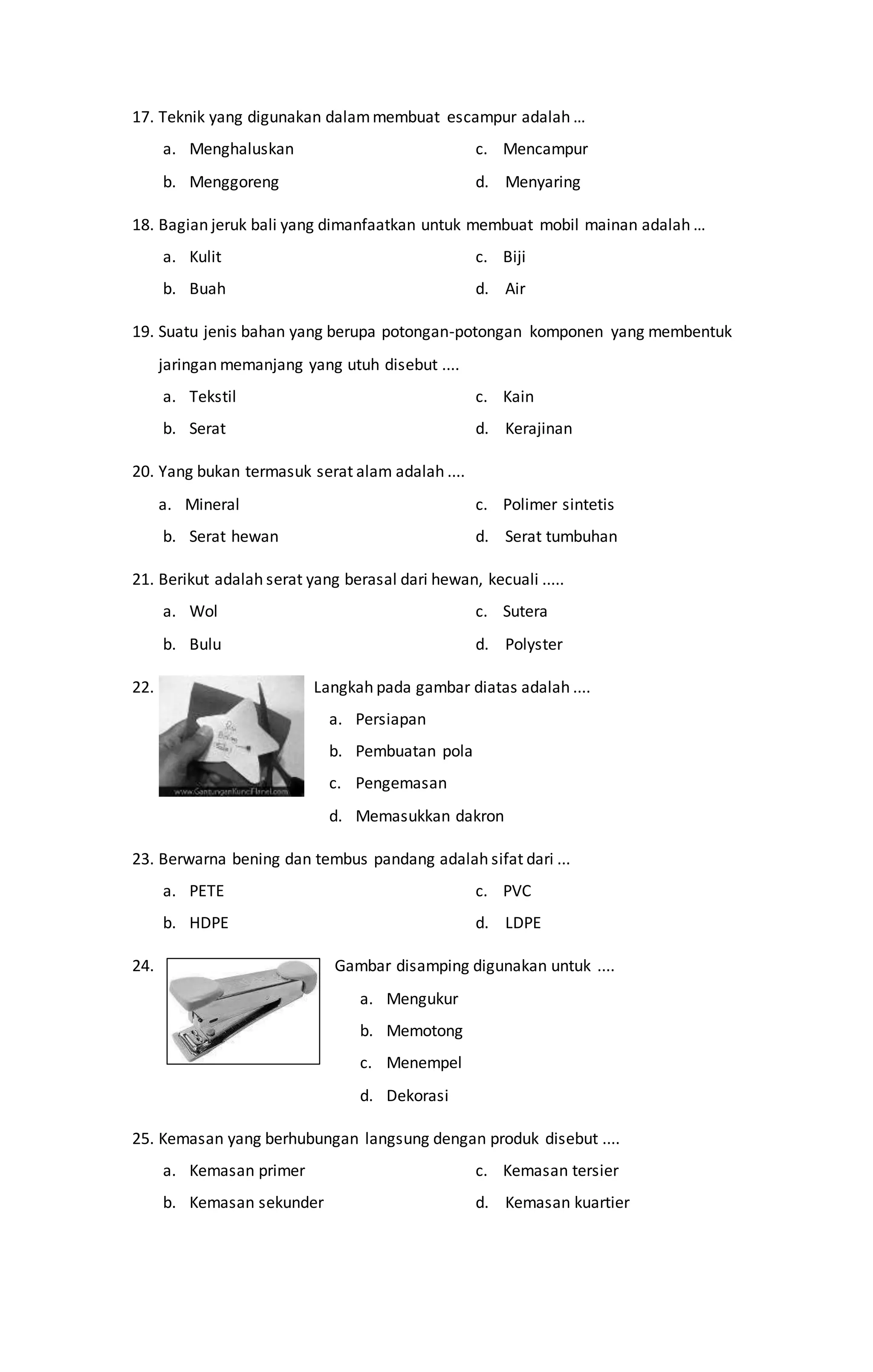 Soal pas prakarya kelas 7 semester 1 | PDF