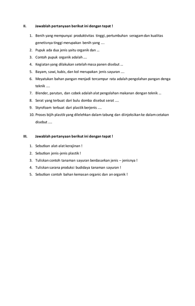 Soal pas prakarya kelas 7 semester 1 | PDF