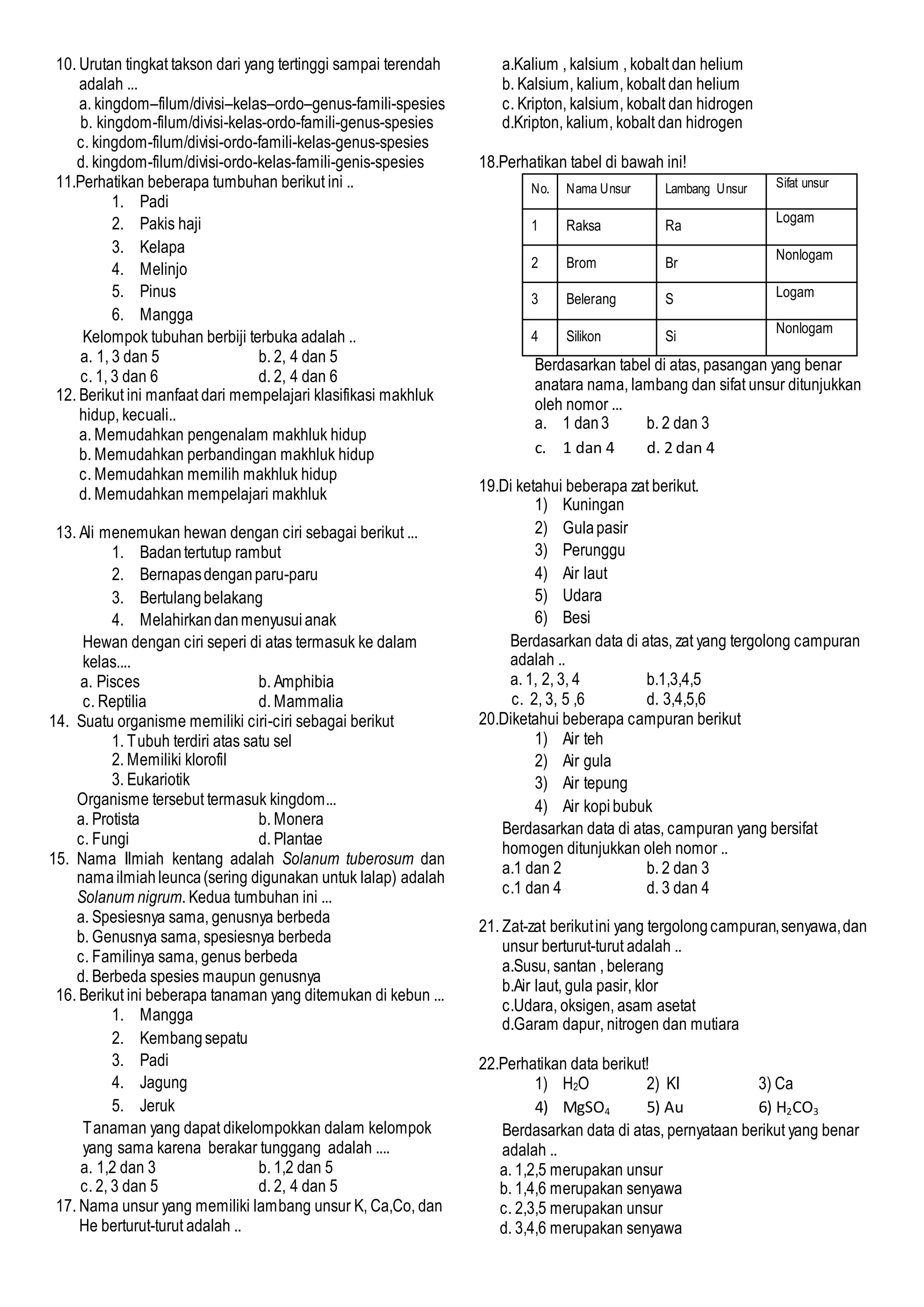 Soal pas smt 1 ipa 7 | DOCX