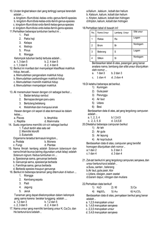 Soal pas smt 1 ipa 7 | DOCX