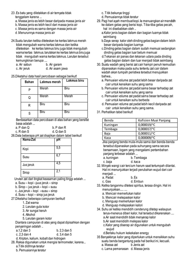 Soal pas smt 1 ipa 7 | DOCX