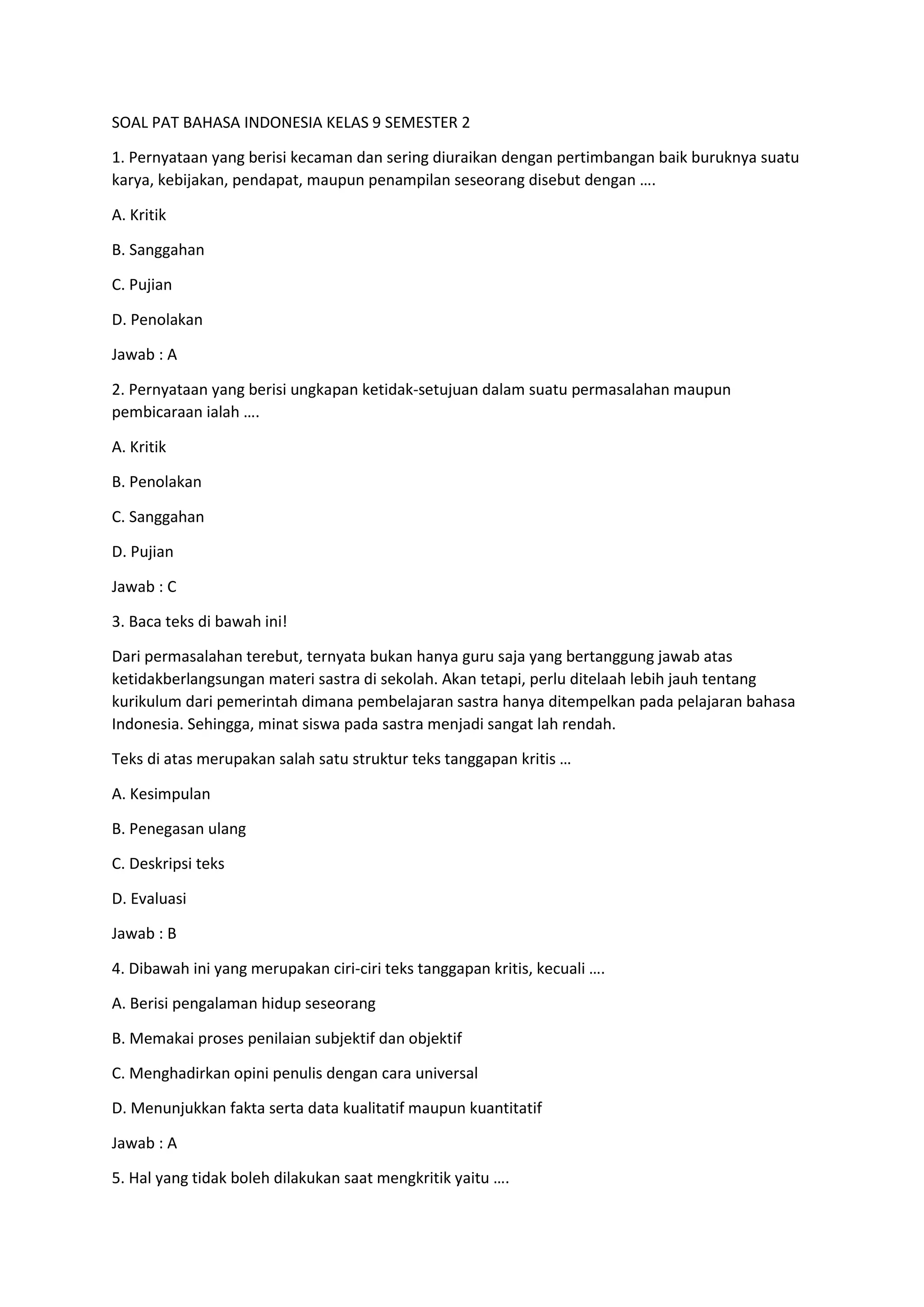 Contoh Bank SOAL Penilaian aKHIR Semester SMP.doc