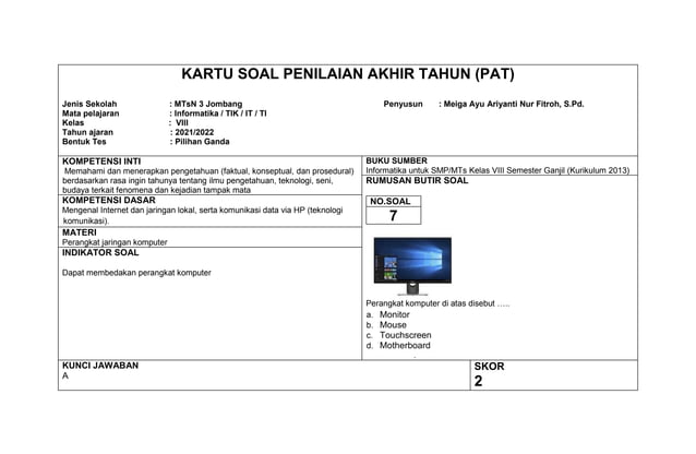 FORM KARTU SOAL Informatika kelas 8.doc