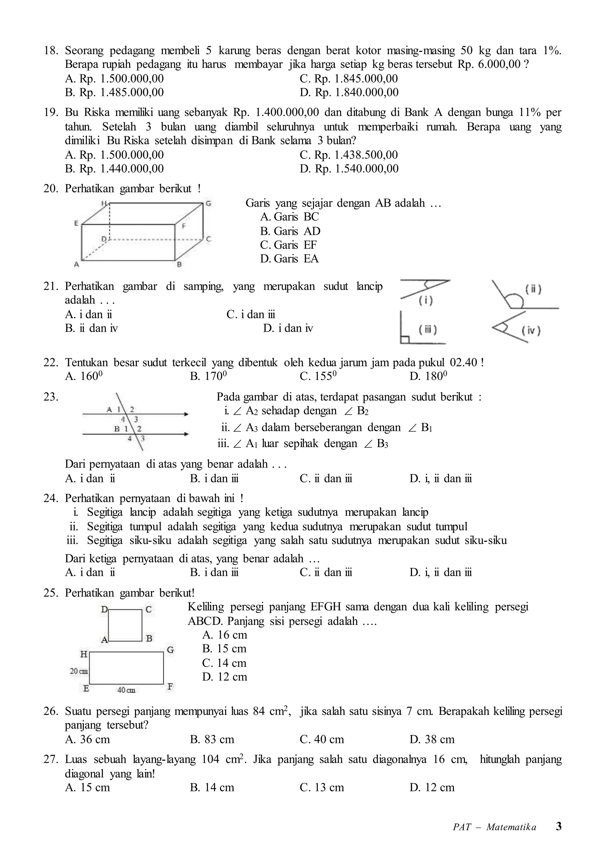 Soal pat mtk kelas 7 k13 (websiteedukasi.com) | DOCX