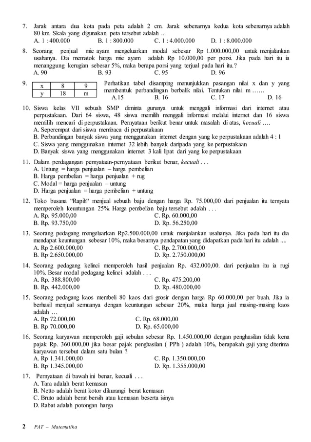 Soal pat mtk kelas 7 k13 (websiteedukasi.com) | DOCX
