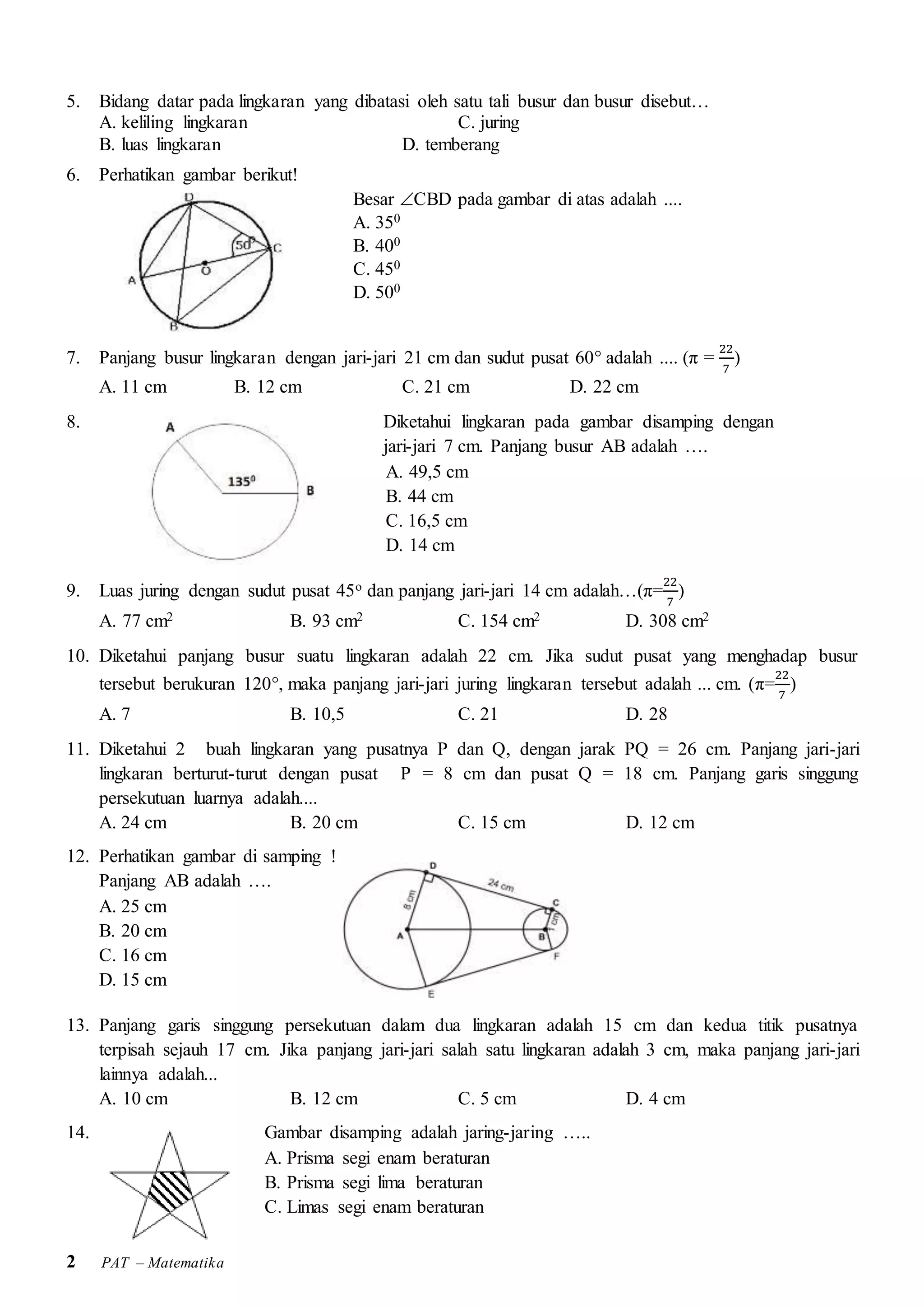Soal pat mtk kelas 8 k13 (websiteedukasi.com) | DOCX
