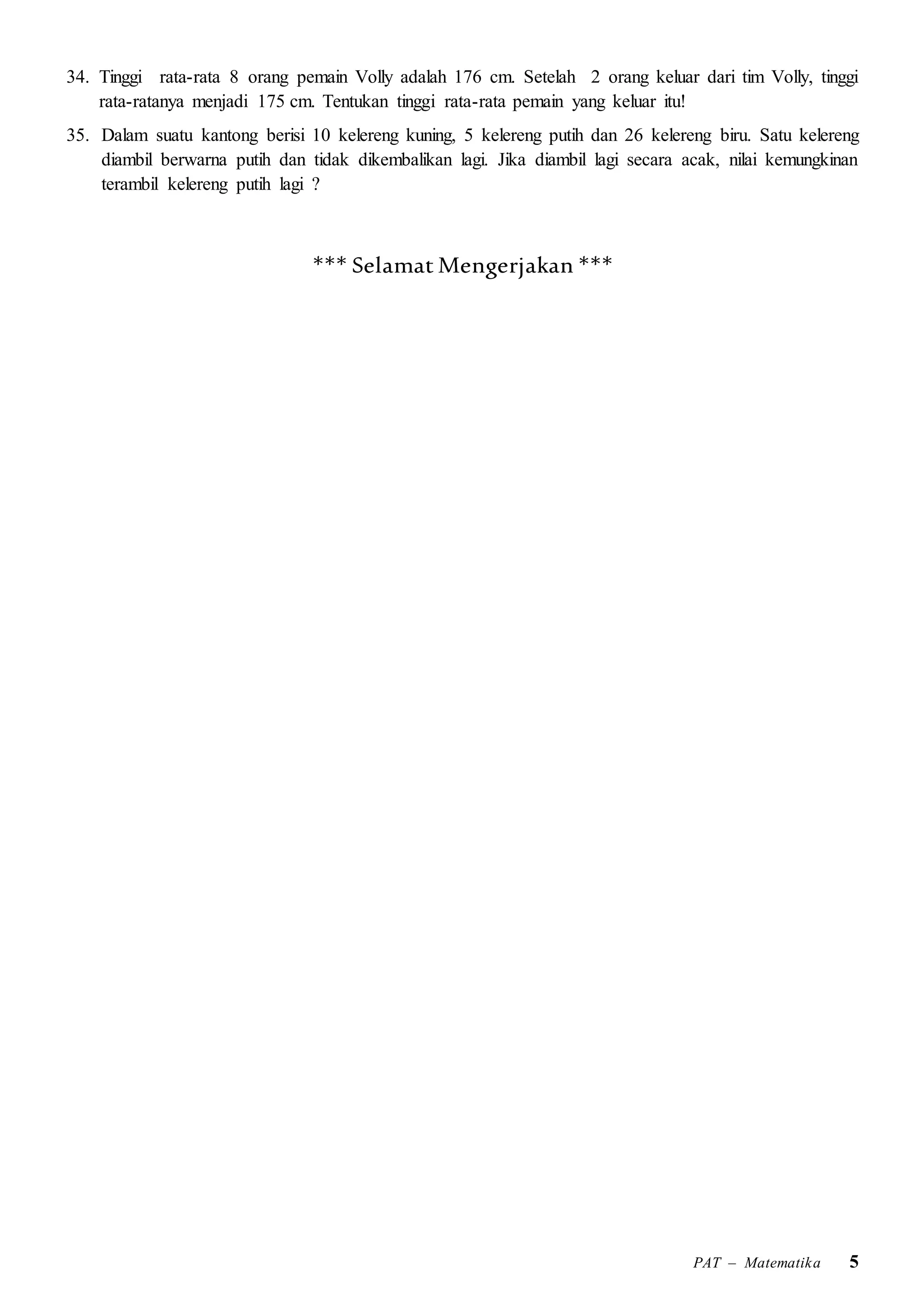 Soal pat mtk kelas 8 k13 (websiteedukasi.com) | DOCX